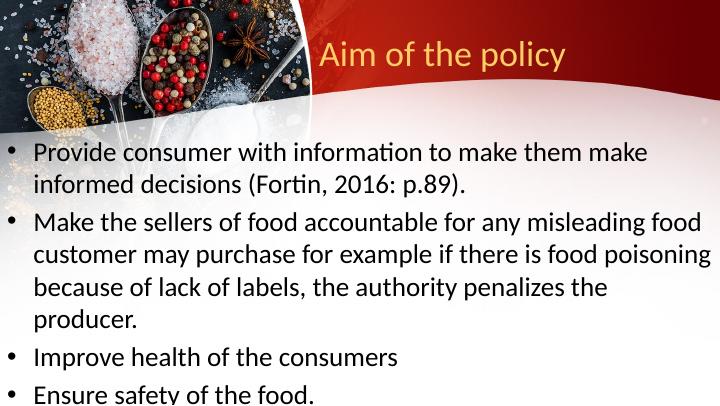 Food Labeling and Advertising Policy for Consumer Information and Safety