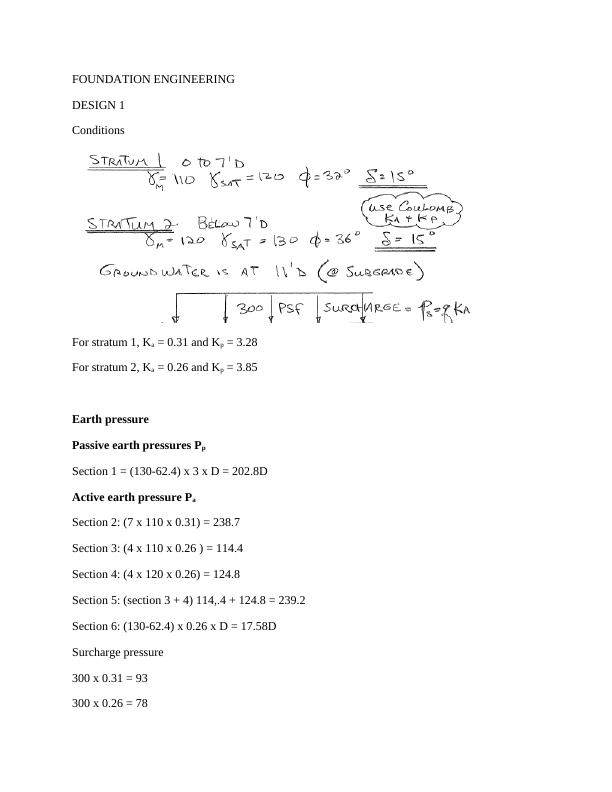 Foundation Engineering Design Calculations | Desklib