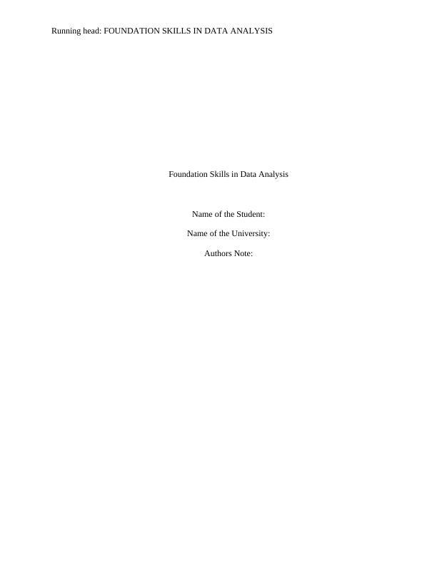 Foundation Skills In Data Analysis Desklib