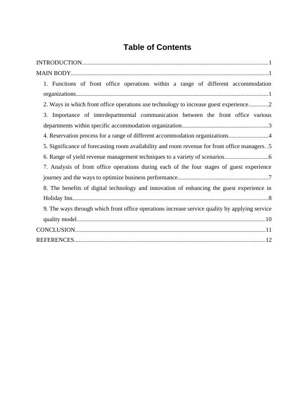 Functions of Front Office Operations, Technology Use, Interdepartmental ...