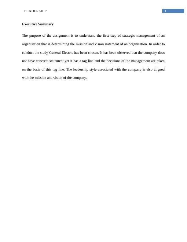 Analysis of General Electric's Mission and Vision Statement