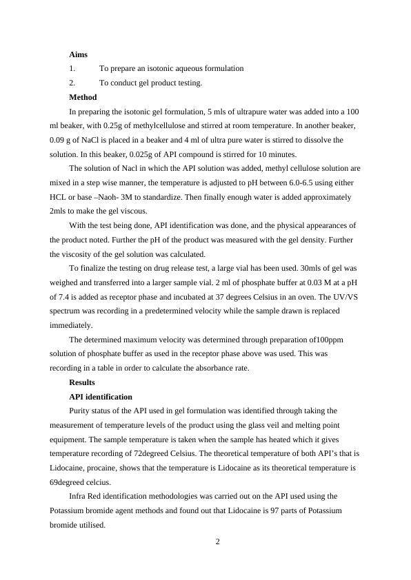 Preparation and Analysis of a Gel Drug Product: Laboratory Report