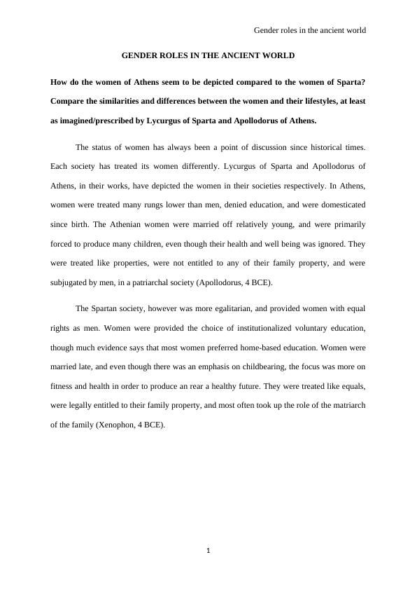 Gender Roles in the Ancient World: Analysis and Comparison