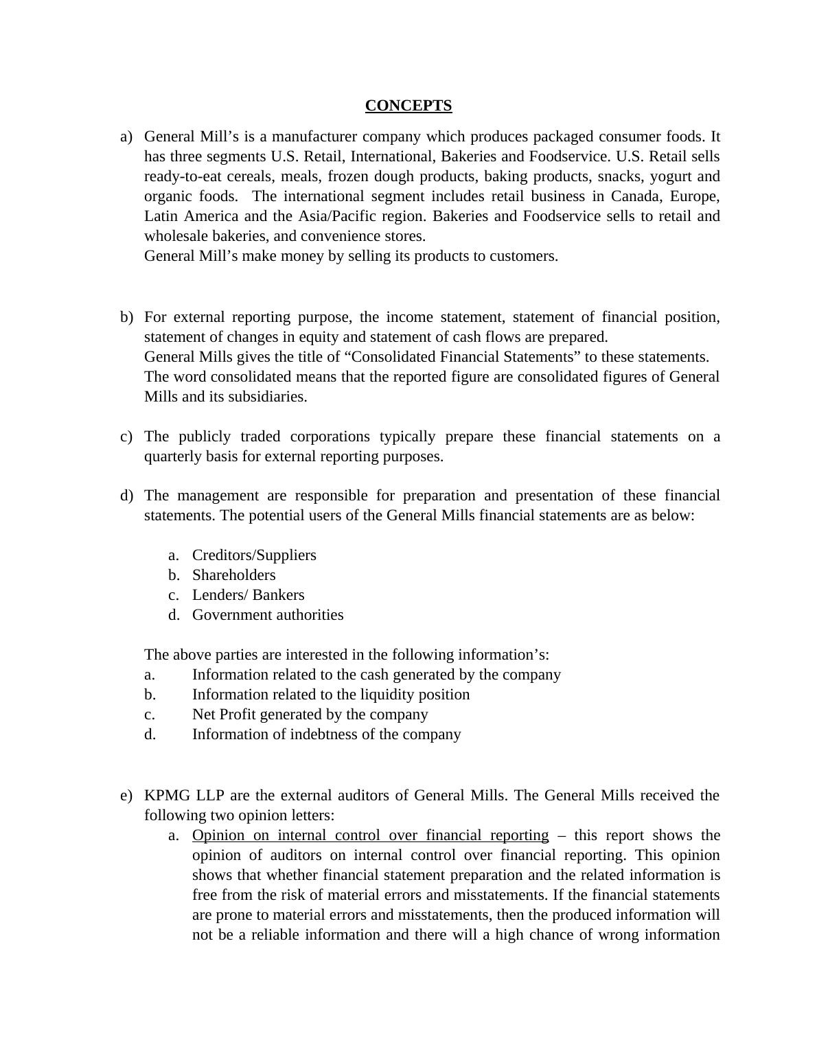 Analysis of General Mills Financial Statements | Desklib