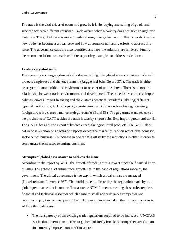 Global Governance: Addressing Trade Issues and Governance Gaps