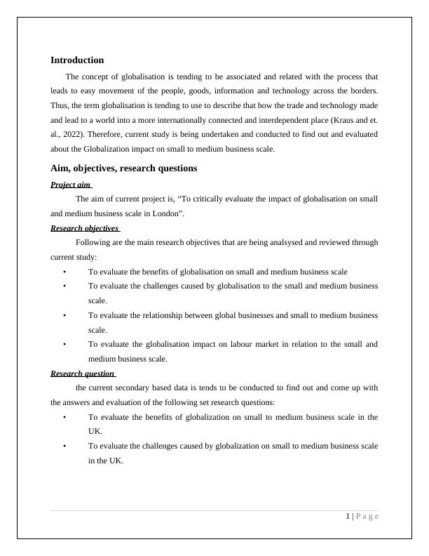 Impact of Globalisation on Small and Medium Enterprises in the UK