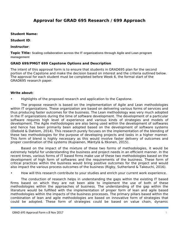 Approval for GRAD 695 Research / 699 Approach - Desklib
