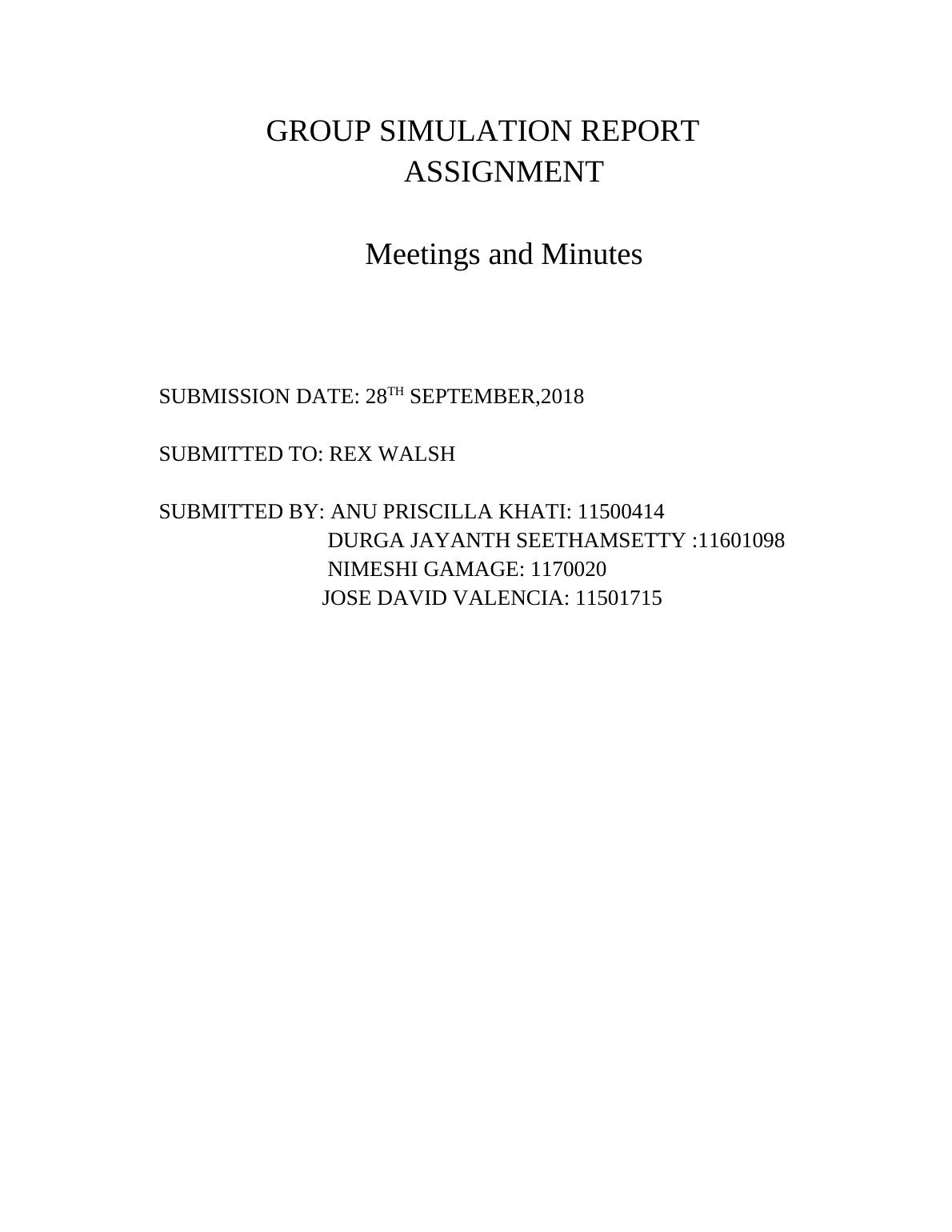 Group Simulation Report on Meetings and Minutes for Desklib