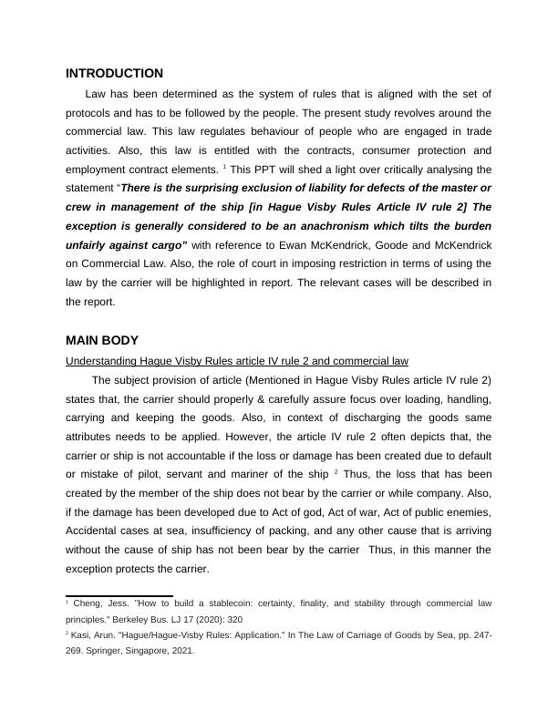 Understanding Hague Visby Rules Article IV Rule 2 and Commercial Law