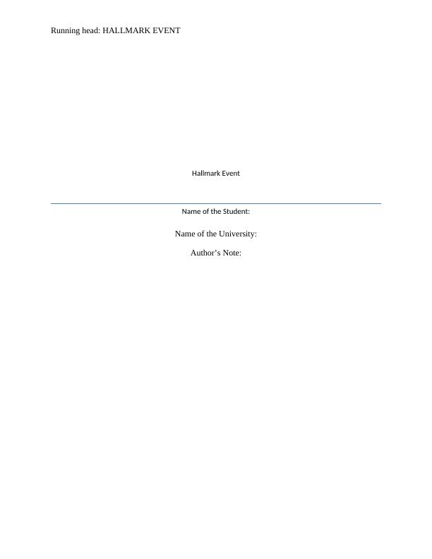 Hallmark Event: A Unique and Special Tourism Experience