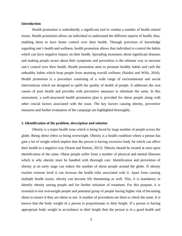 Eat Healthy, Say No to Obesity: Health Promotion Campaign