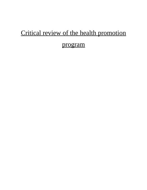Critical Review of Health Promotion Program for Diabetes Mellitus Type II
