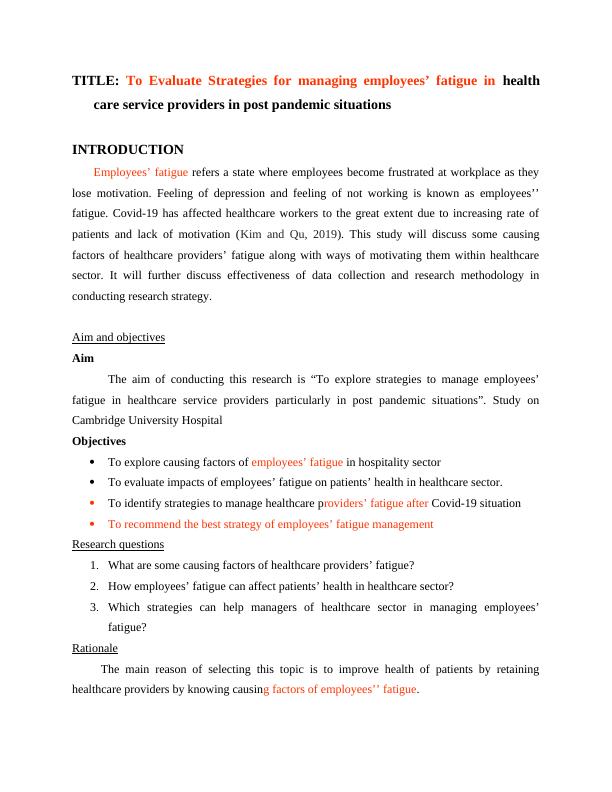 Strategies for Managing Employees’ Fatigue in Healthcare Providers