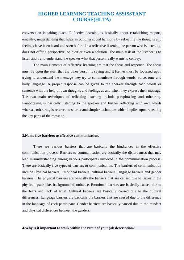 Unit One HLTA Project: Communication & Relationships