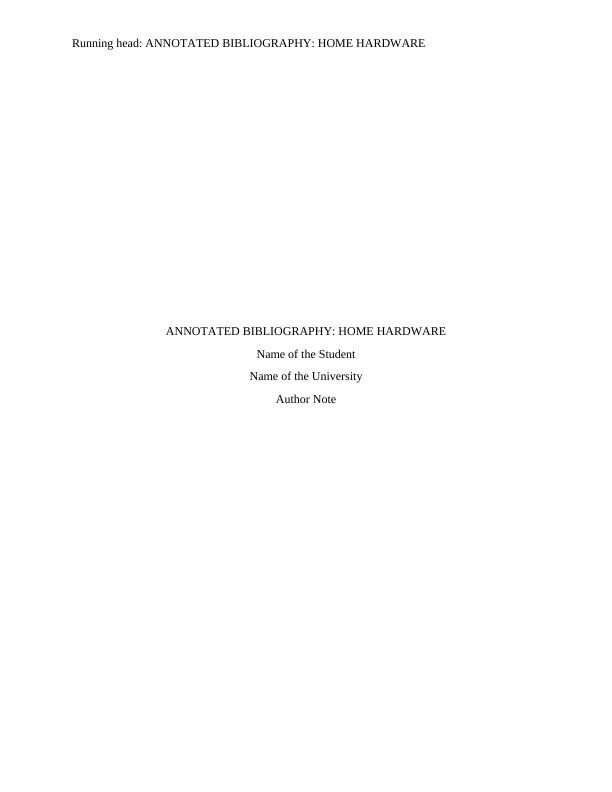 Home Hardware Research: Annotated Bibliography - MGMT 261