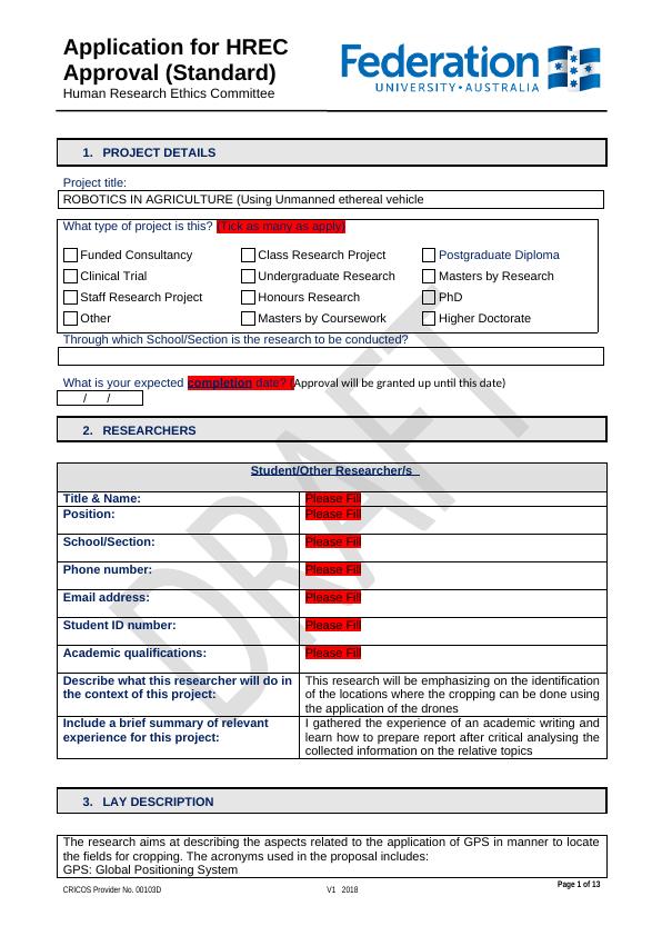 Application for HREC Approval (Standard) - Desklib