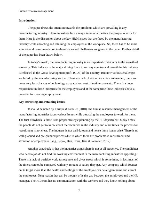 Key HRM Issues in Manufacturing Industry | Desklib