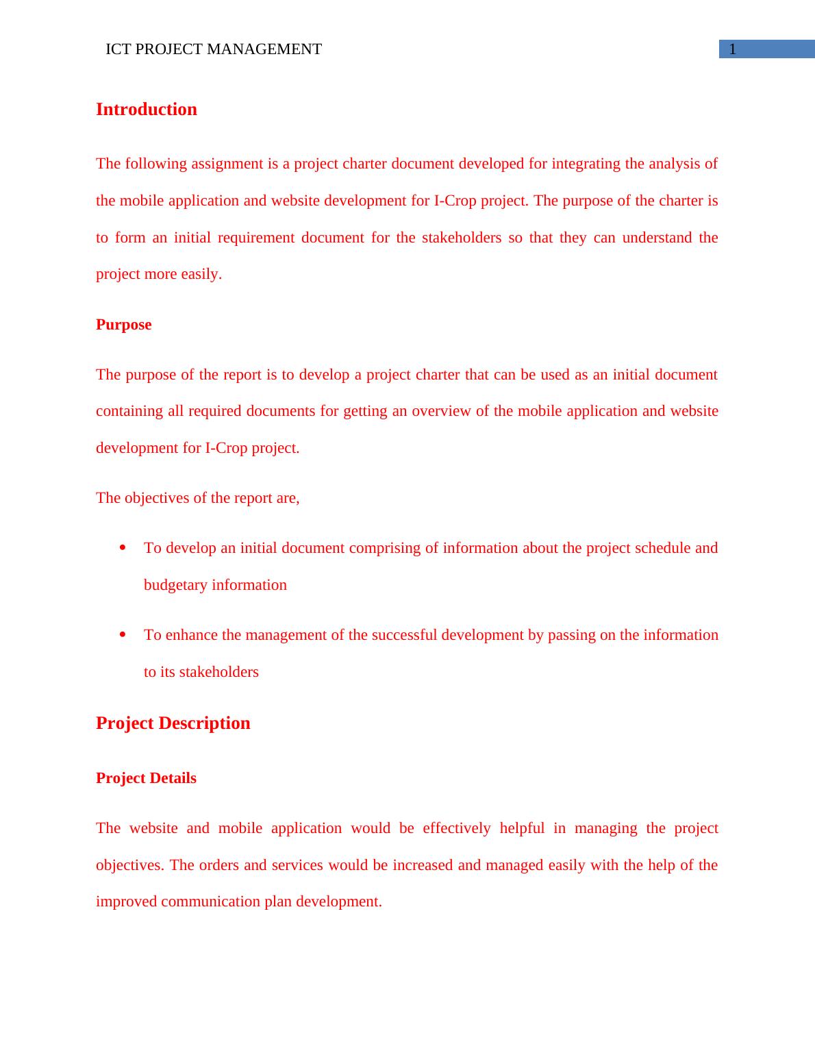 ICT Project Management for I-Crop Project | Desklib