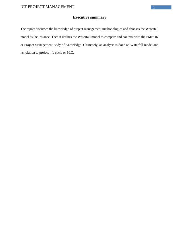 ICT Project Management: Waterfall and Project Life Cycle