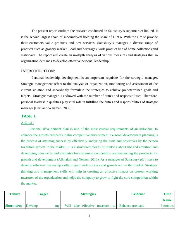 Strategic Management and Leadership Report: Sainsbury's