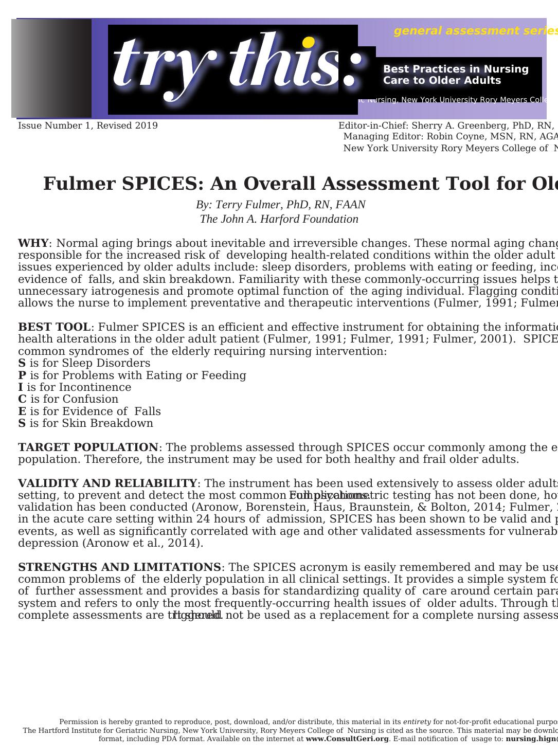 Fulmer SPICES: Assessment - Hartford Institute, NYU