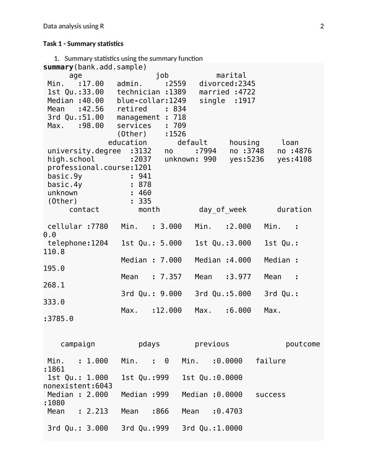 Data analysis using R - Desklib