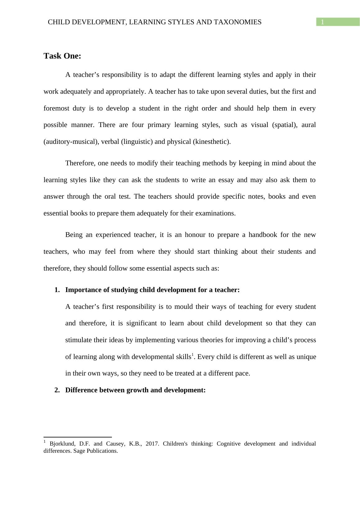 CHILD DEVELOPMENT LEARNING STYLES