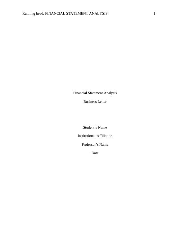 Financial Statement Analysis: Business Letters and Analysis