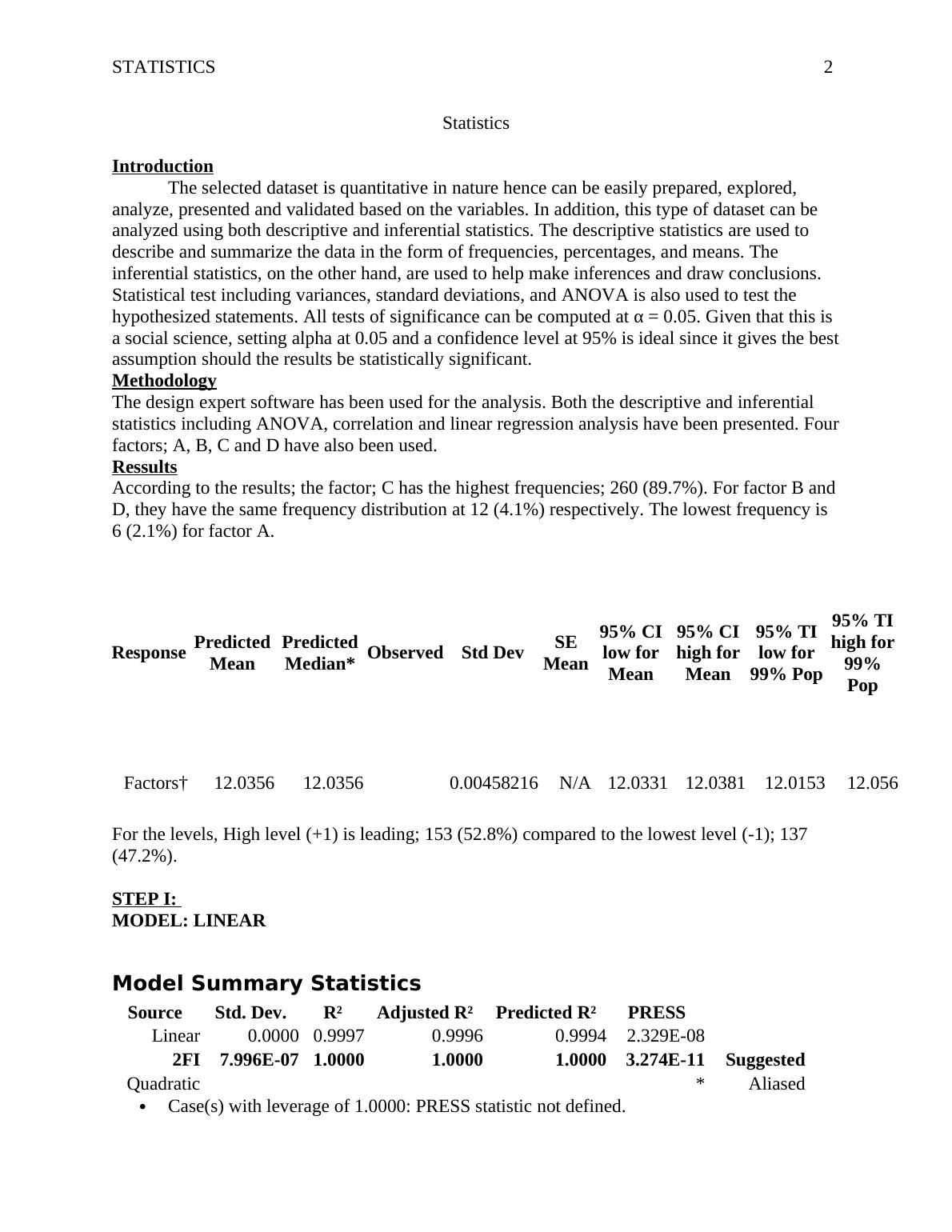 Statistics Report: Statistical Analysis and Findings