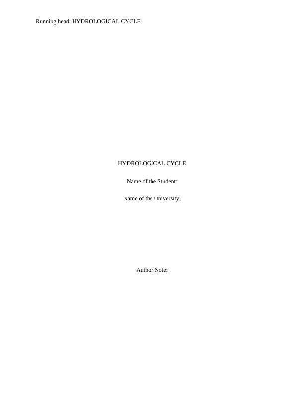 Hydrological Cycle Report: Key Processes and Impacts