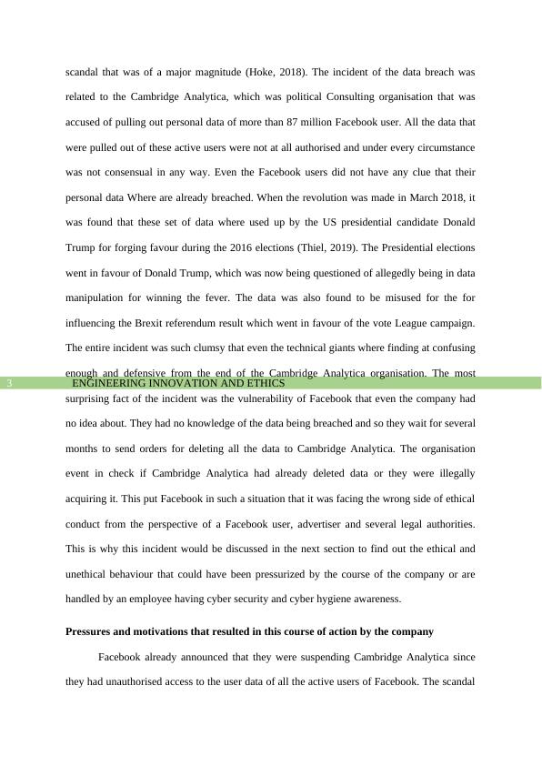 Engineering Innovation and Ethics : Facebook Data Privacy Scandal