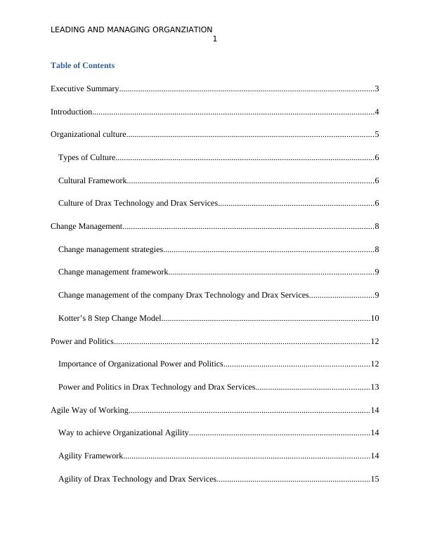 Leading and Managing Organization: Drax Technology Report