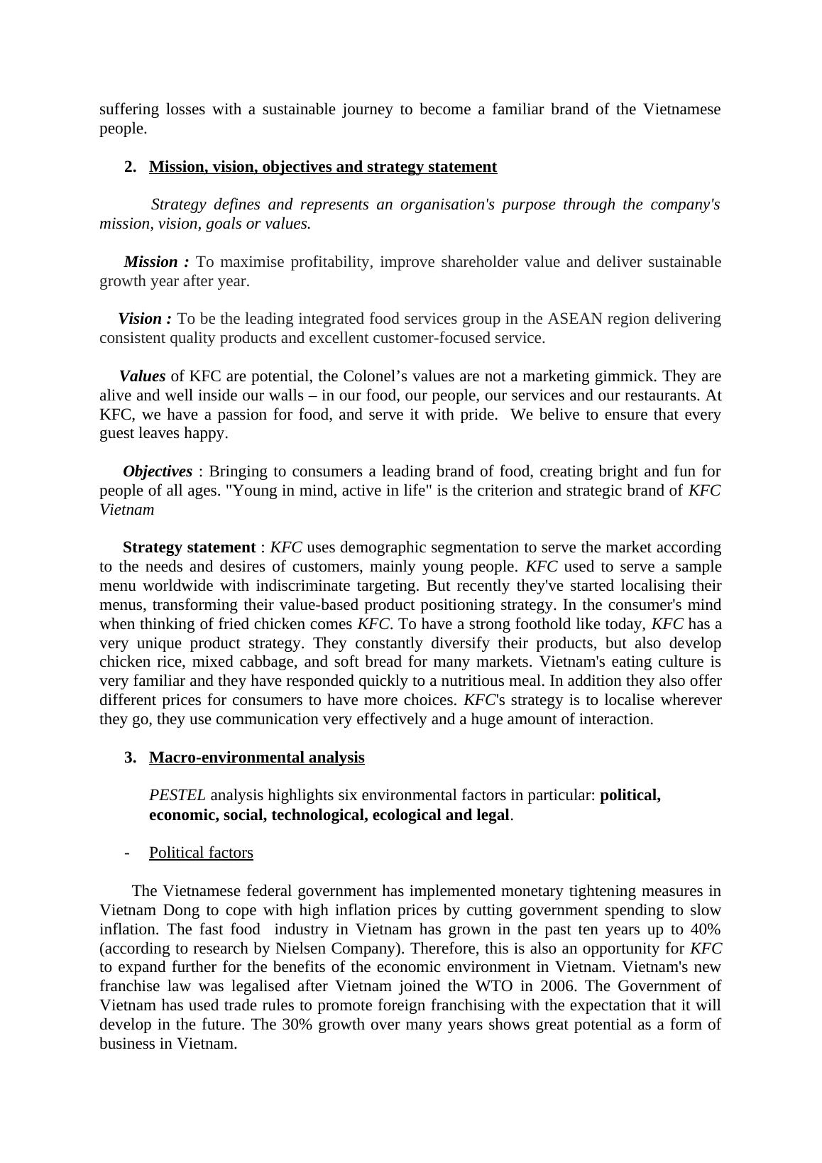 Hospitality Business Plan: KFC Macro Environment Analysis