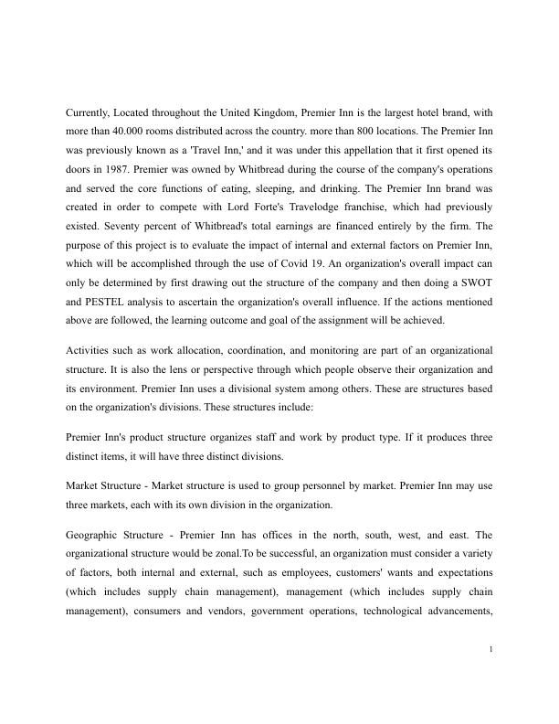 Premier Inn: Organizational Structure and PESTEL Analysis