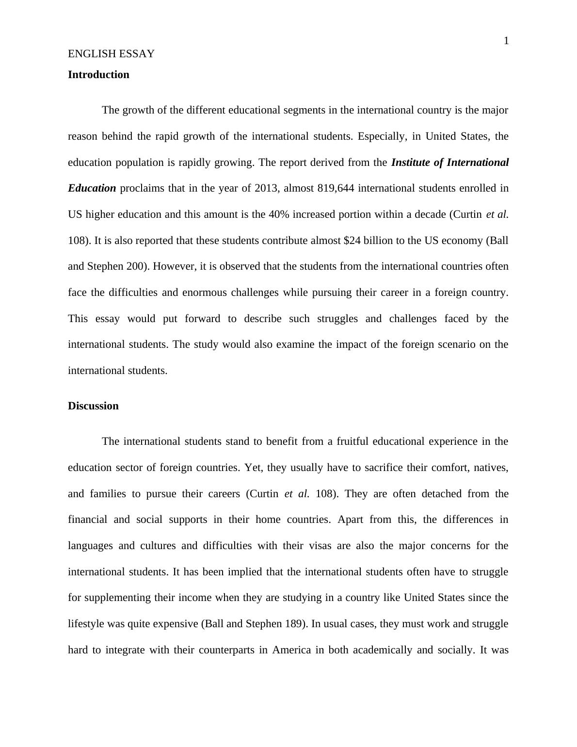 Struggles and Challenges of an International Student Essay