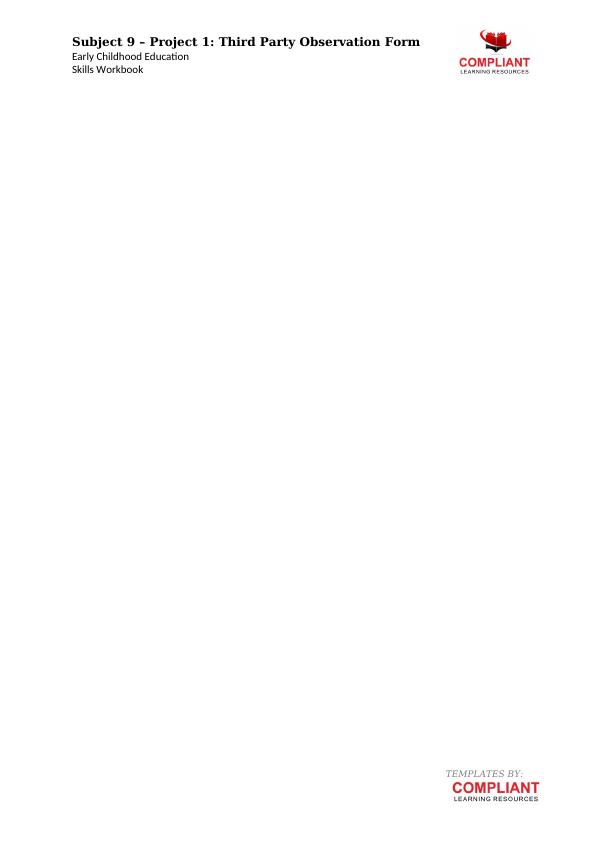 Early Childhood Education: Third Party Observation Form