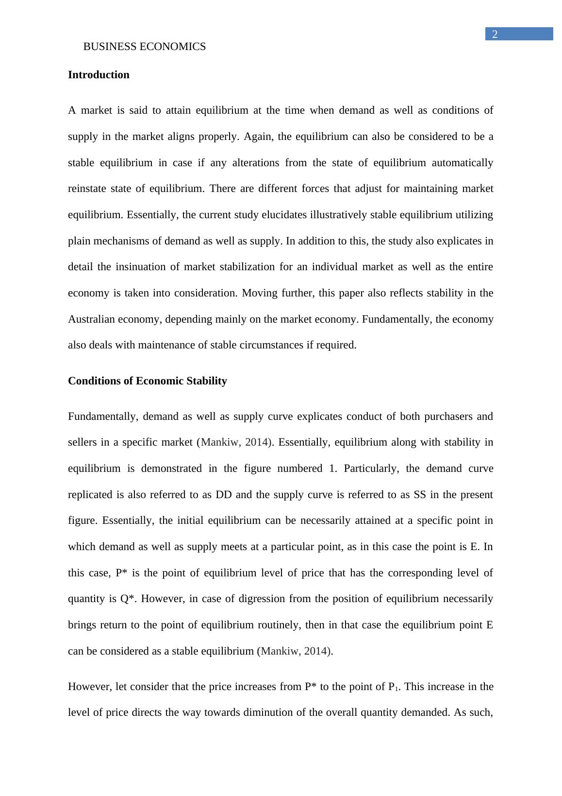 Business Economics: Equilibrium and Economic Stability