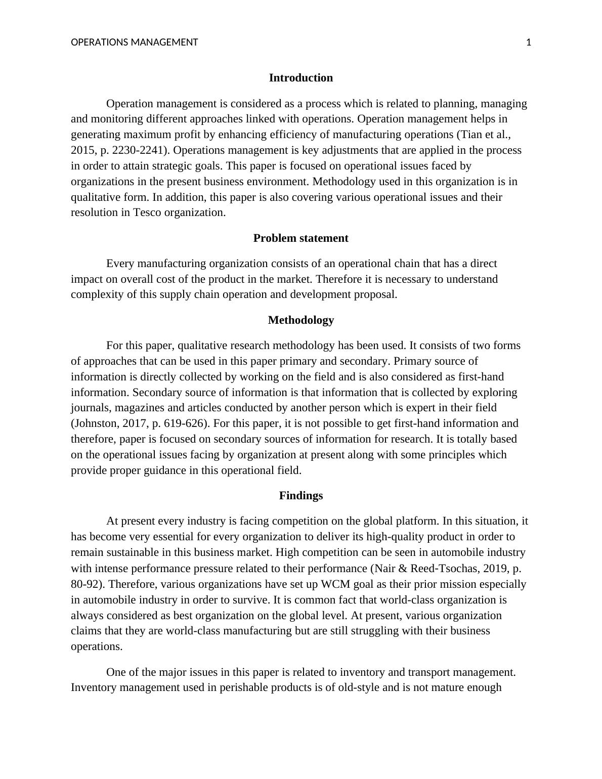 Operations Management Analysis Report