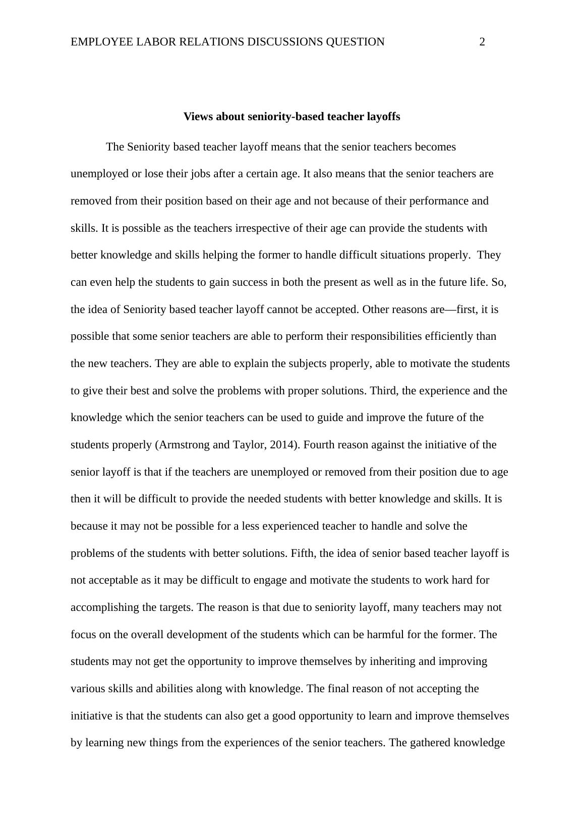 EMPLOYEE LABOR RELATIONS DISCUSSIONS QUESTION.