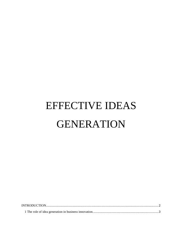 Effective Ideas Generation for Business Innovation - Desklib