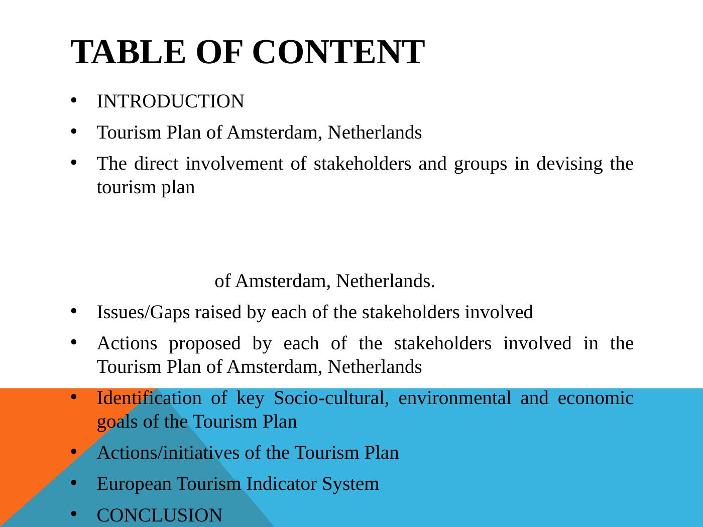 Amsterdam Tourism Plan: Goals, Stakeholders, and Indicators