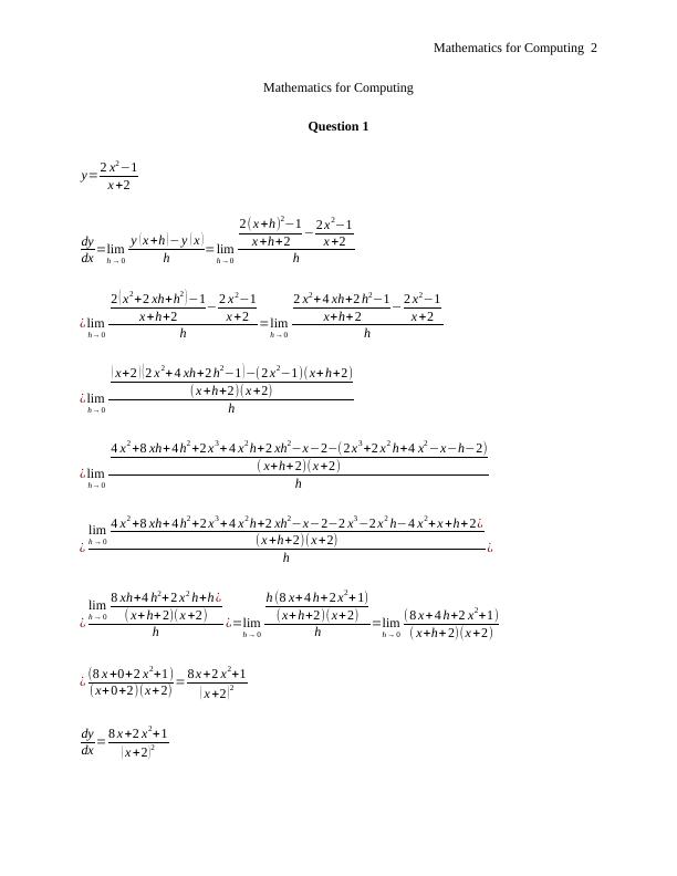 Math for Computing Assignment: Differentiation, Integration