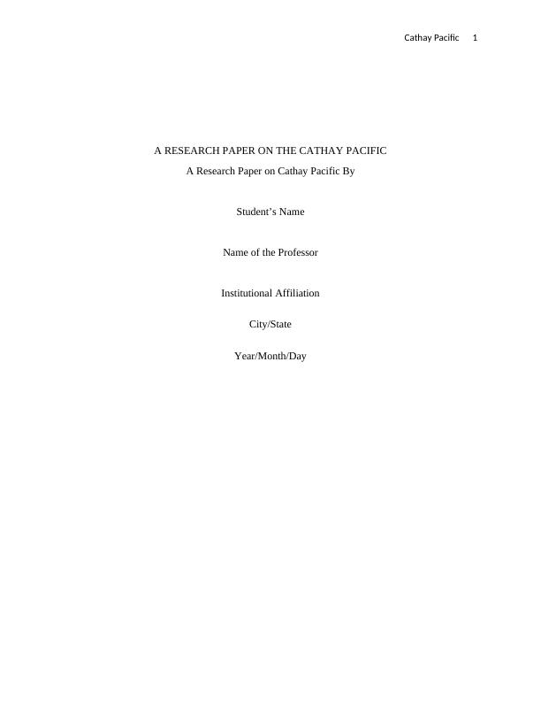 Research Paper on Cathay Pacific