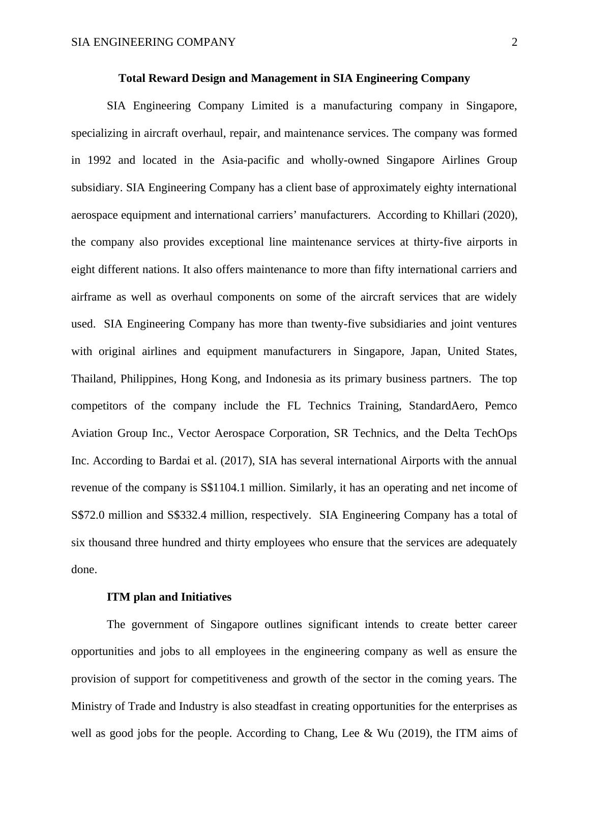 SIA Engineering Company: Reward Design & Management Report