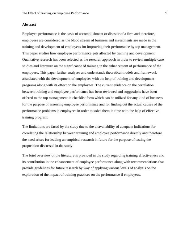 (PDF) Impact of Training on Employee Performance