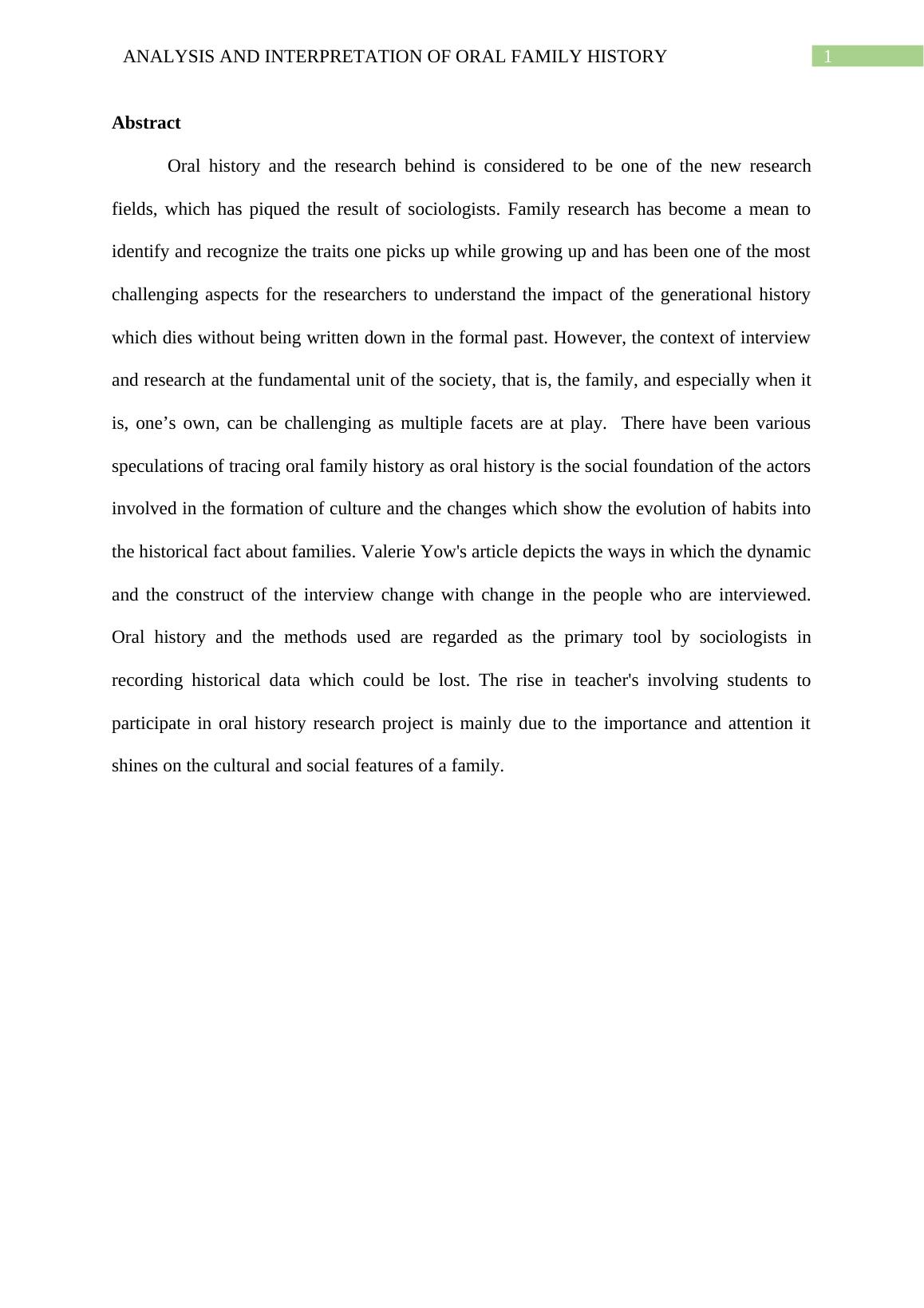 Jessee Family Interview: Oral History Analysis Case