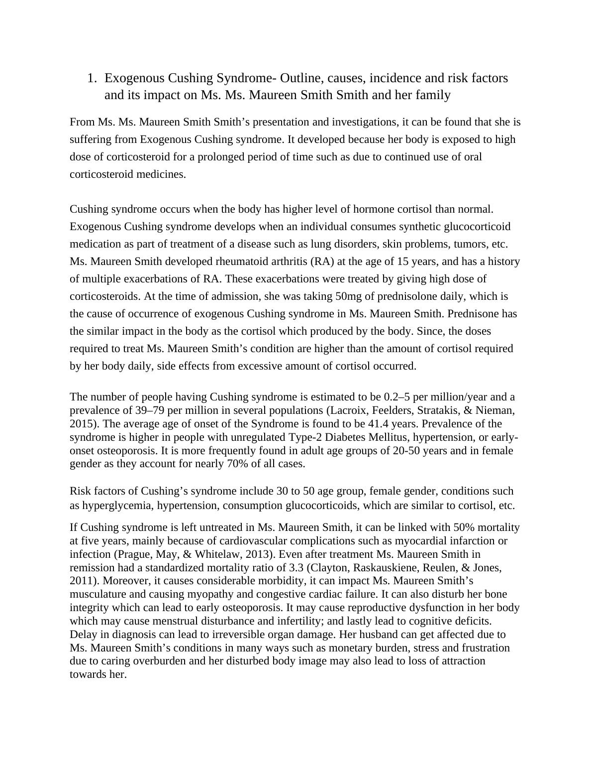 Exogenous Cushing Syndrome: NRSG353 Case Study Help