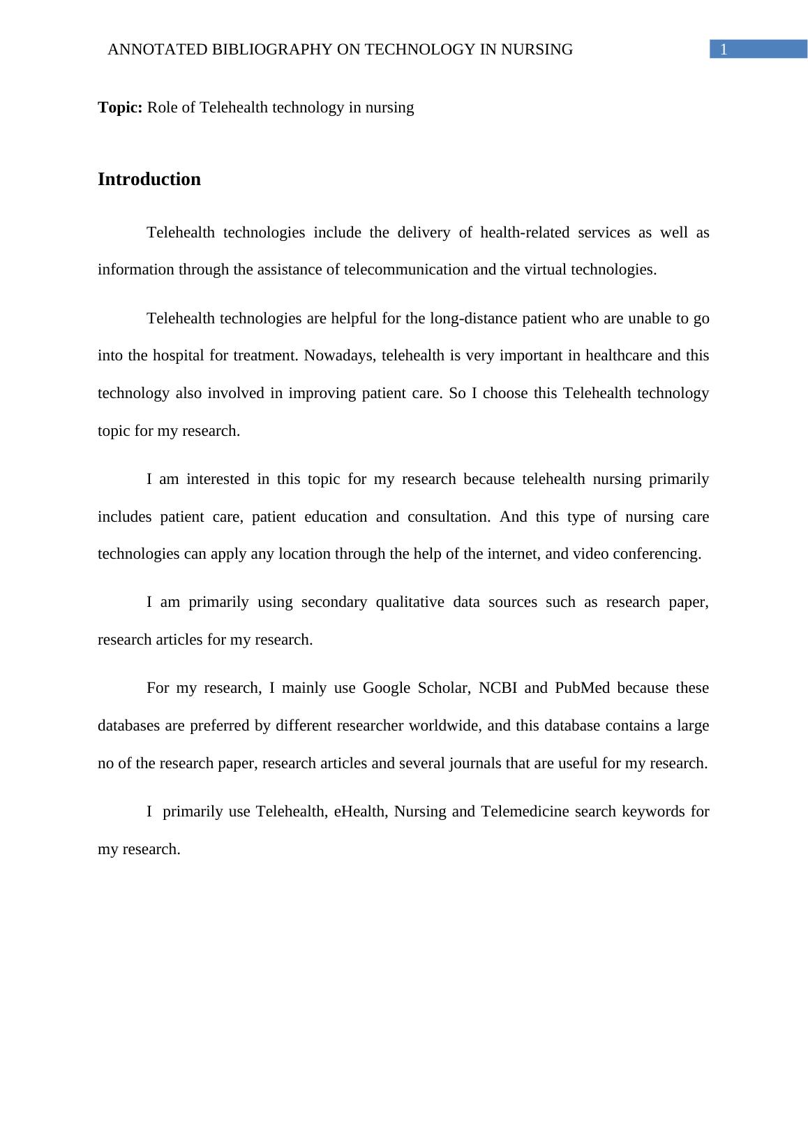 Annotated Bibliography on Technology in Nursing Practice