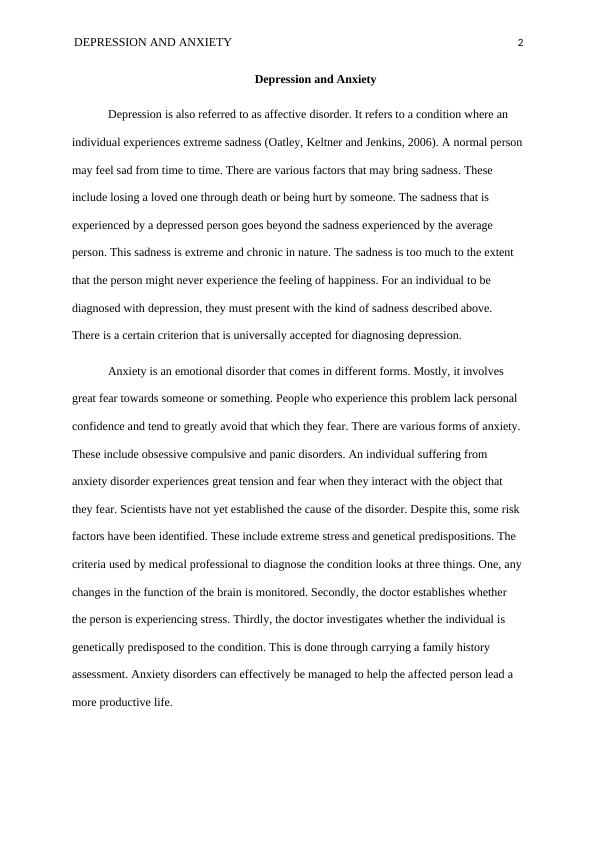 Essay on Depression and Anxiety: Causes, Symptoms, Treatment