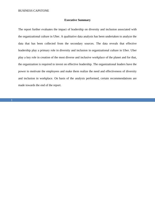 Business Capstone: Leadership's Impact on Uber's Diversity